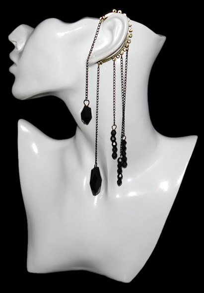 Trendy Black Gem Tassel Ear Cuff