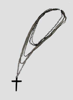 Multi-Chain Black Cross Sweater Necklace
