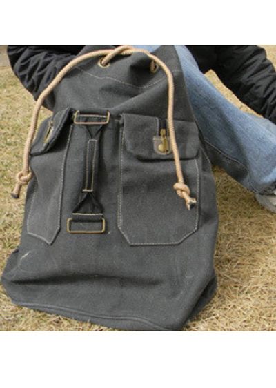Black Drawstring Canvas Backpack