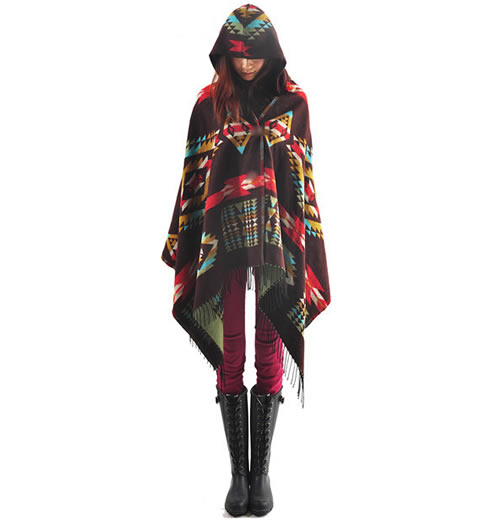 Geometric Poncho Cape Wrap in Brown