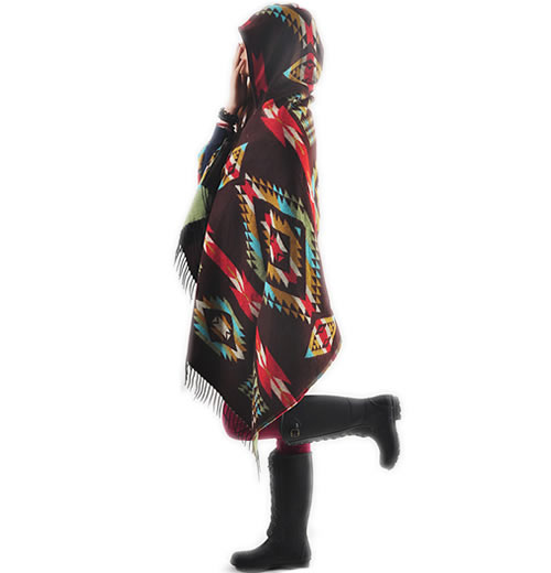 Geometric Poncho Cape Wrap in Brown