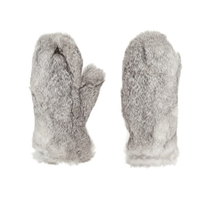 Hat Attack Rabbit Fur Mittens in Grey