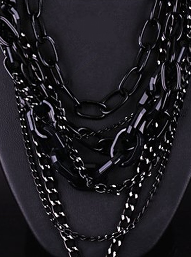 Chucky Long Black Multi-Chain Cross Necklace