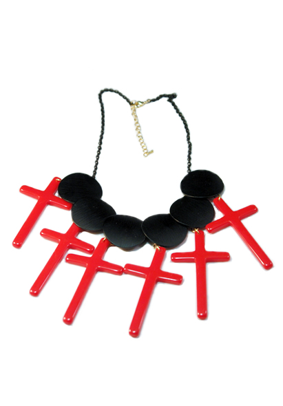 Trendy Multi-Cross Red Dangle Necklace