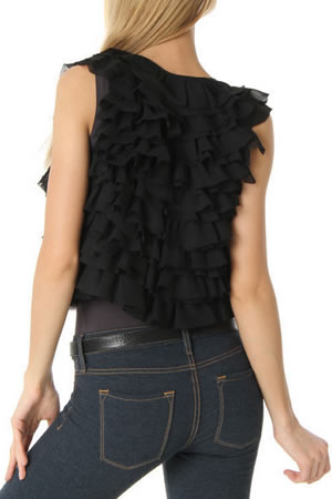 Romeo and Juliet Couture Ruffle Vest In Black