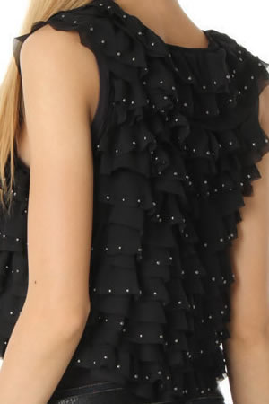 Romeo and Juliet Couture Ruffle Studded Vest In Black