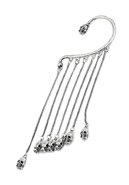 Trendy Hanging Silver Skull Tassel Ear Cuff
