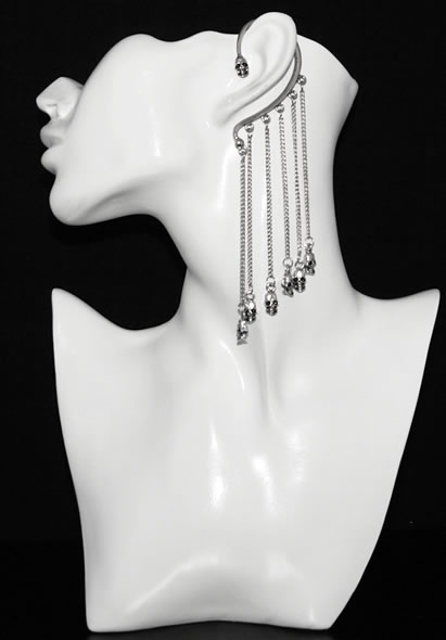 Trendy Hanging Silver Skull Tassel Ear Cuff