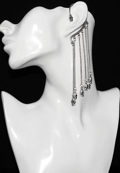 Trendy Hanging Silver Skull Tassel Ear Cuff