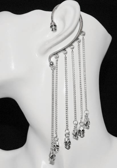 Trendy Hanging Silver Skull Tassel Ear Cuff
