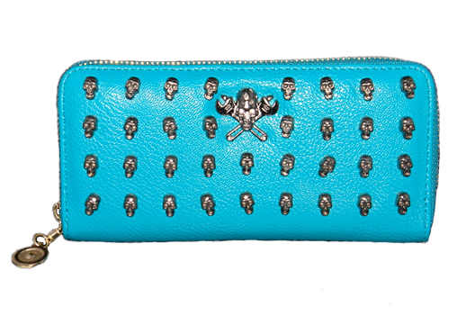 Trendy Teal Skull Studded Wallet