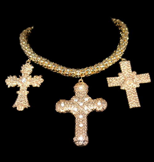 3 Cross Choker Statement Necklace
