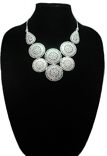 Trendy Statement Silver Bib Necklace