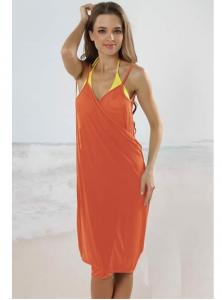 Trendy Orange Open Back Beach Cover-Up Dress
