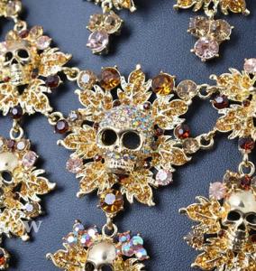 Trendy Rhinestone Skull Necklace & Earrings Set in Gold