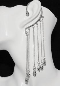 Trendy Hanging Silver Skull Tassel Ear Cuff